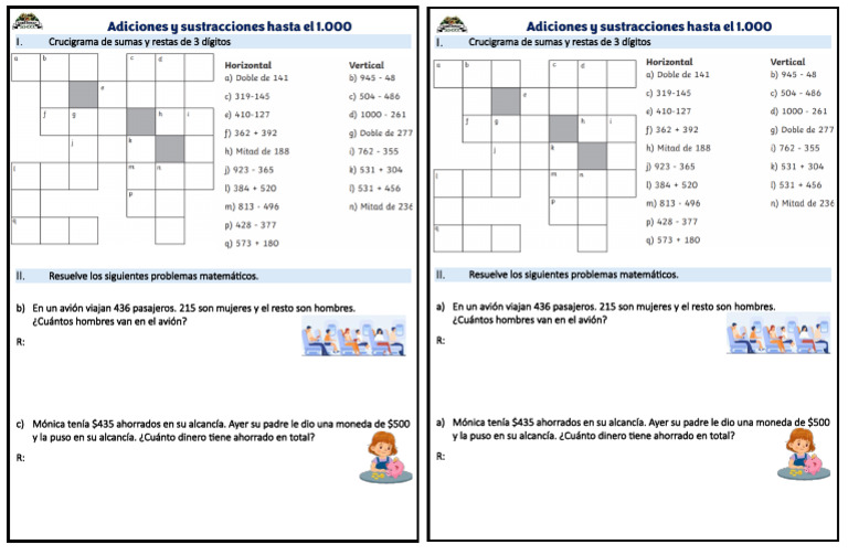 adiciones y sustracciones hasta 1000 | PDF