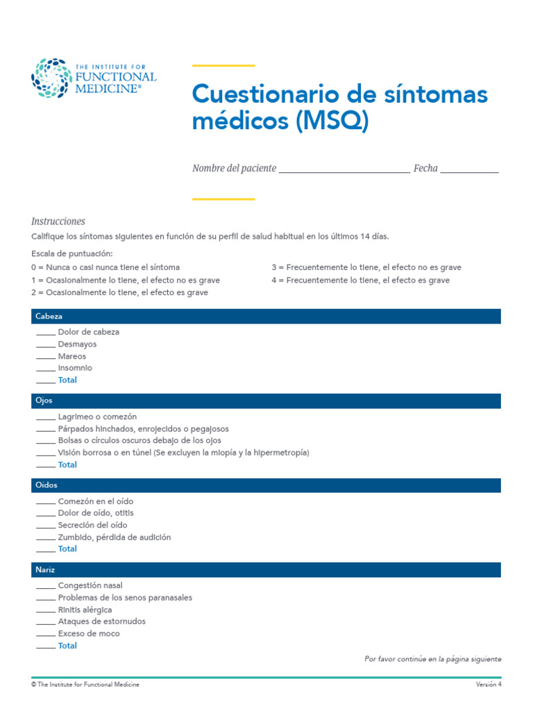 MSQ (Sintomas Medicos) | PDF | Enfermedades y trastornos | Medicina CLINICA
