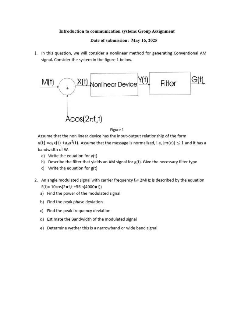Communication System Assignment | PDF | Signal To Noise Ratio | Modulation