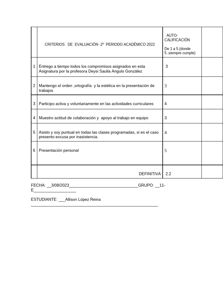 Allison Lopez - CRITERIOS 2DO PERIODO | PDF