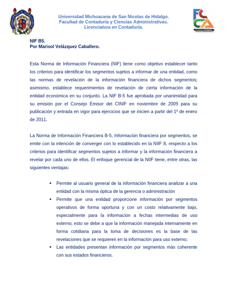 Nif B5. Por Marisol Velázquez Caballero | PDF | Contabilidad | normas internacionales de ...