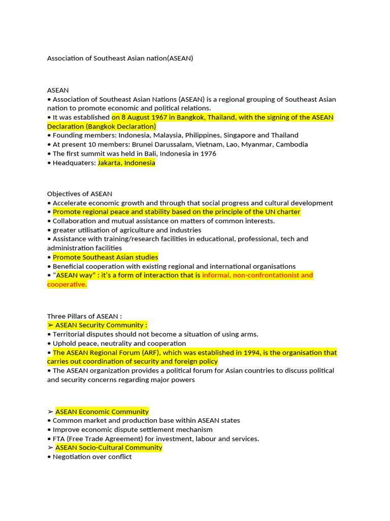 Overview of ASEAN: Structure and Goals | PDF | International Relations ...