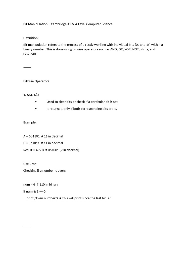 Bit Manipulation A Level | PDF | Mathematical Notation | Computer Science