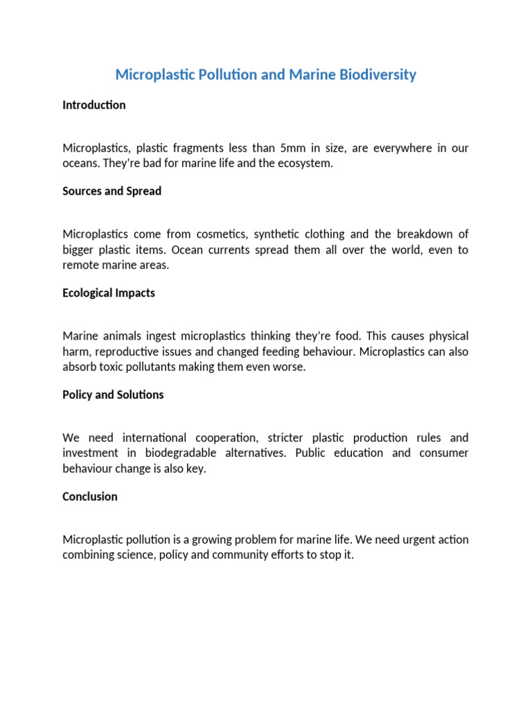 The Impact of Microplastic Pollution On Marine Biodiversity | PDF