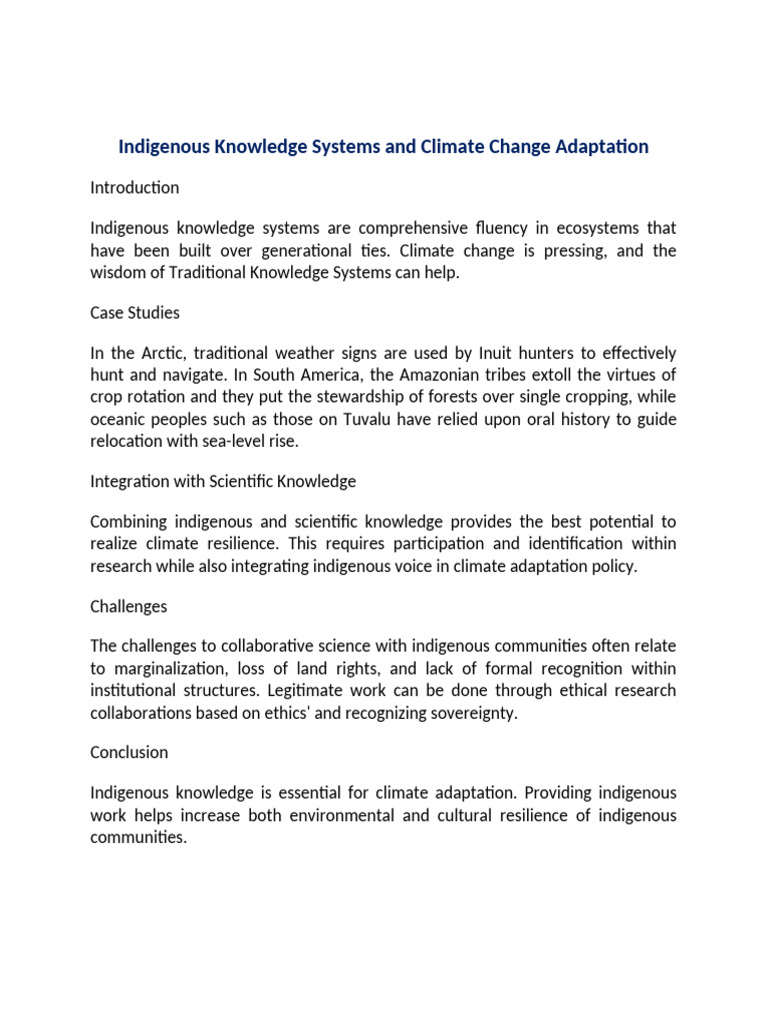 Indigenous Knowledge Systems And Climate Change Adaptation Pdf