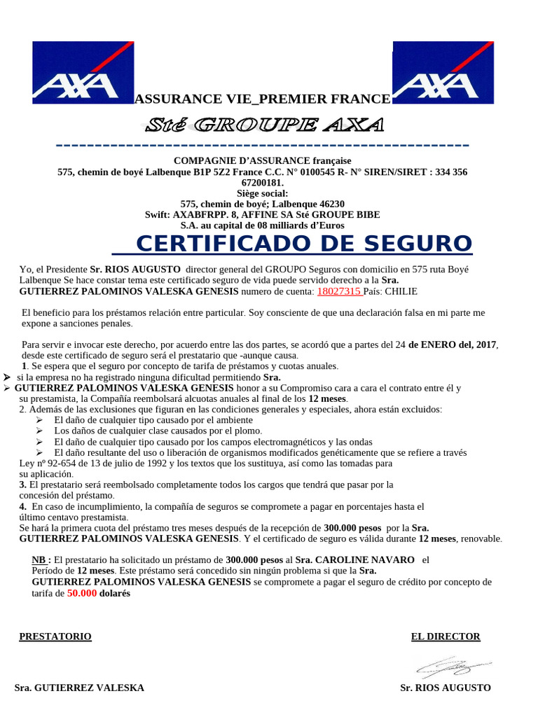 Certificado de Seguro | PDF | Póliza de seguros