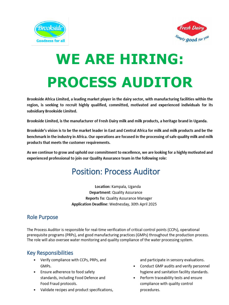 Job Advert-Process Auditor | PDF | Verification And Validation | Audit