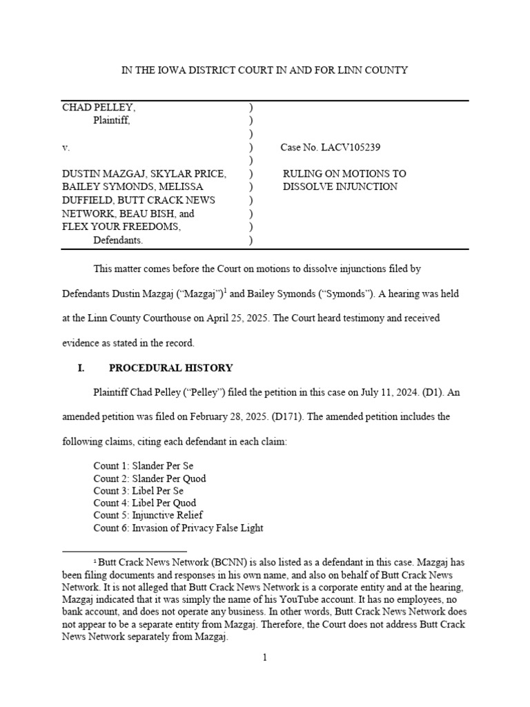 Chad Pelley Injunction Dissolved Bailey Symonds | PDF | Prior Restraint ...
