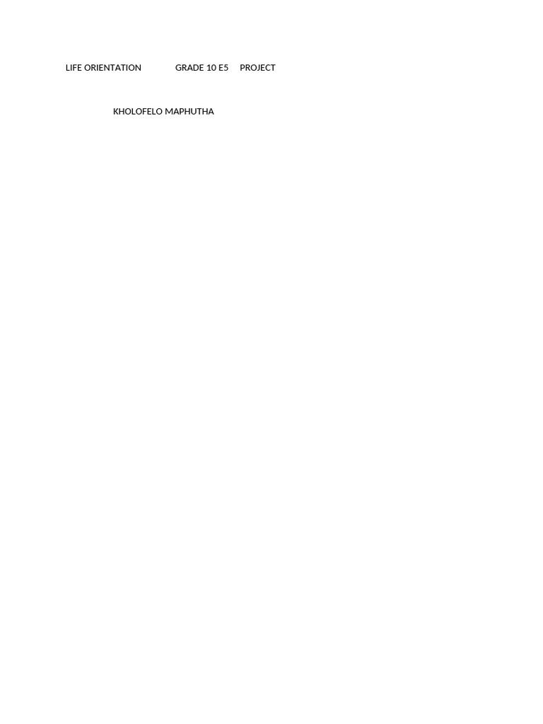 Life Orientation Grade 10 E5 Project | PDF