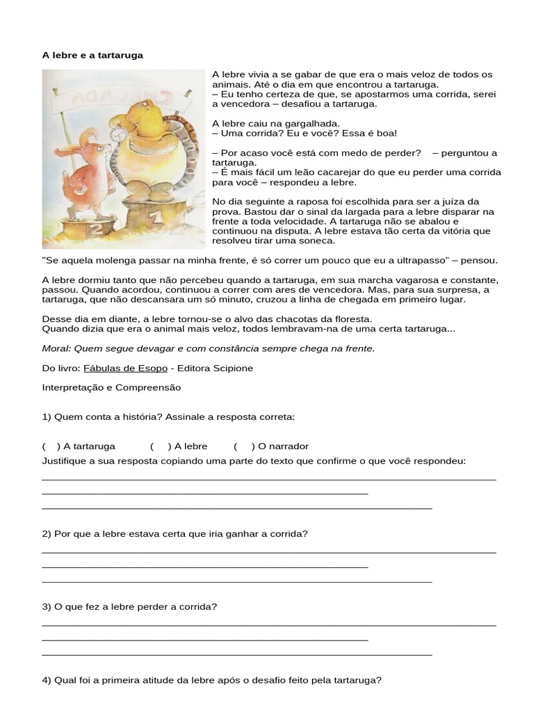 A Lebre e A Tartaruga Prova M.C | PDF