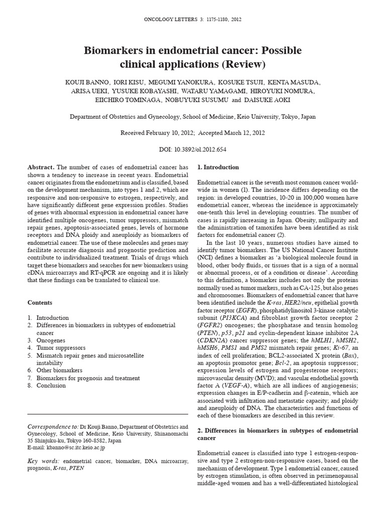 Biomarkers in Endometrial Cancer - Possible Clinical Applications | PDF ...
