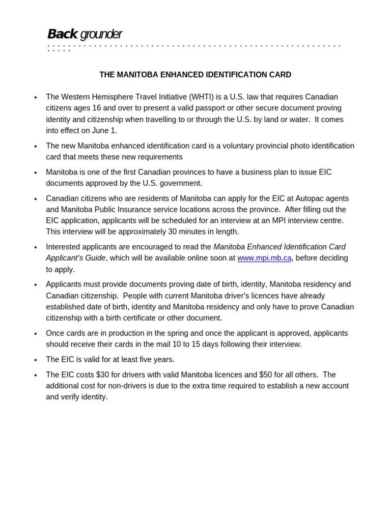 Manitoba Enhanced ID Card Overview | PDF