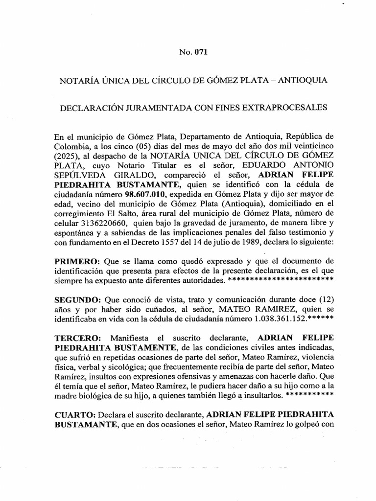 Declaracion Adrian Felipe | PDF