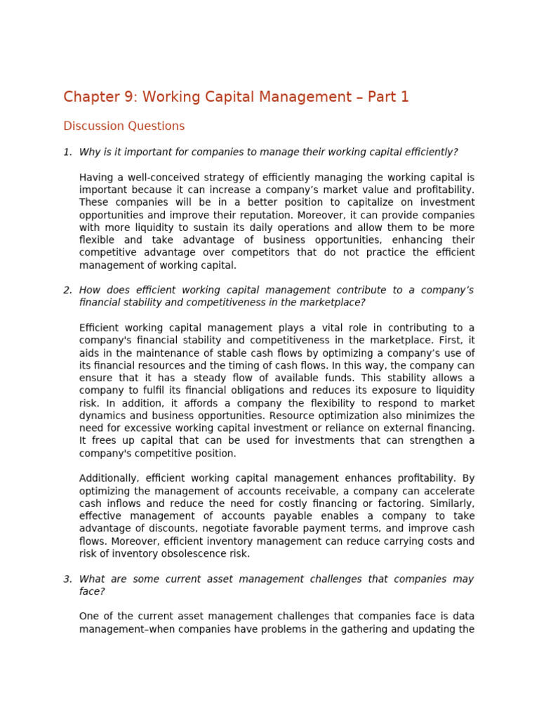 Working Capital Management Answer Key | PDF | Factoring (Finance ...