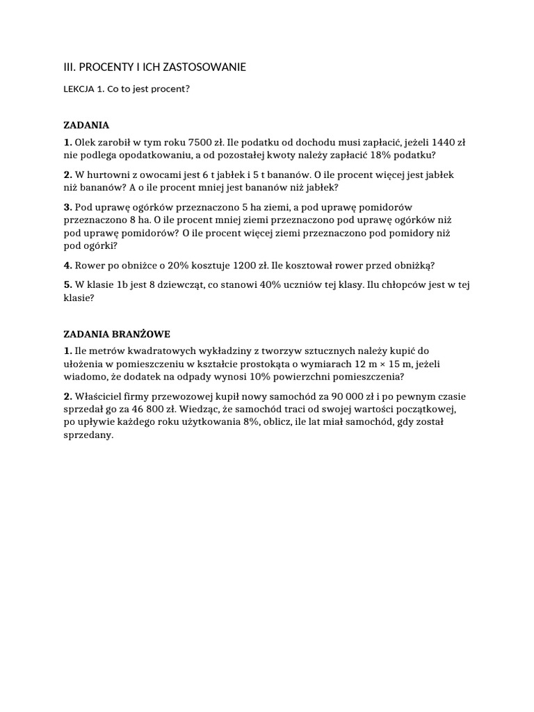 zadania-do-lekcji-1-co-to-jest-procent | PDF