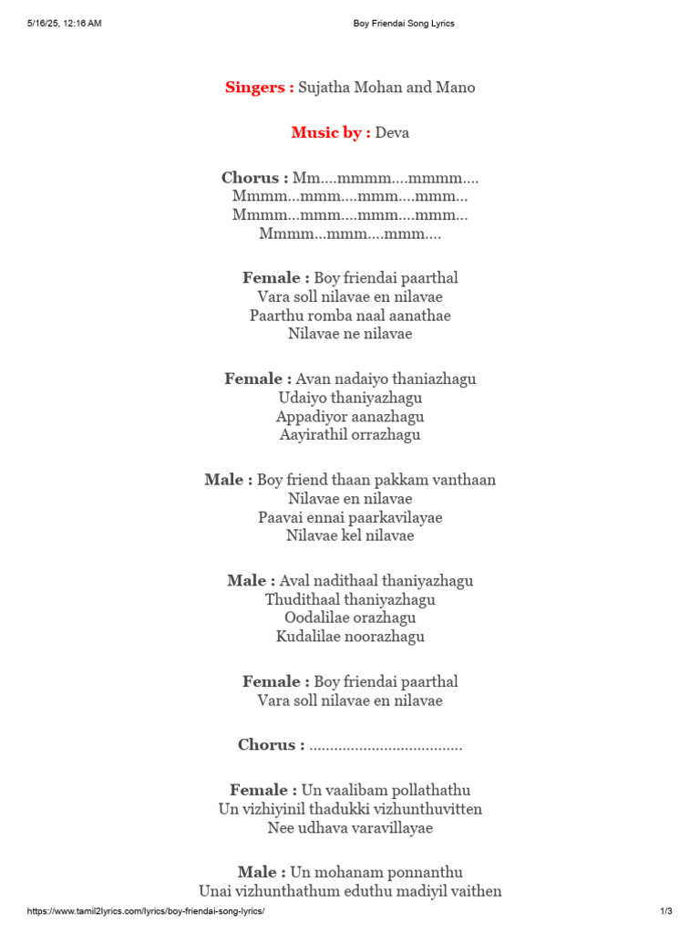 Boy Friendai Song Lyrics | PDF