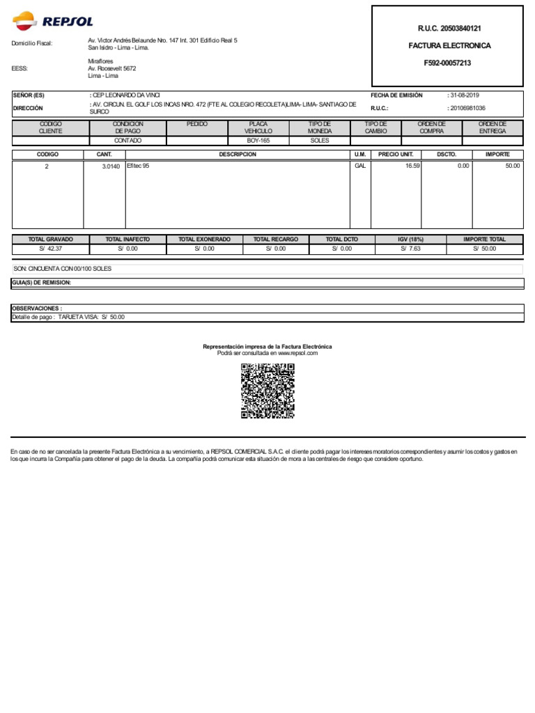 Factura Electrónica Repsol 31-08-2019 | PDF