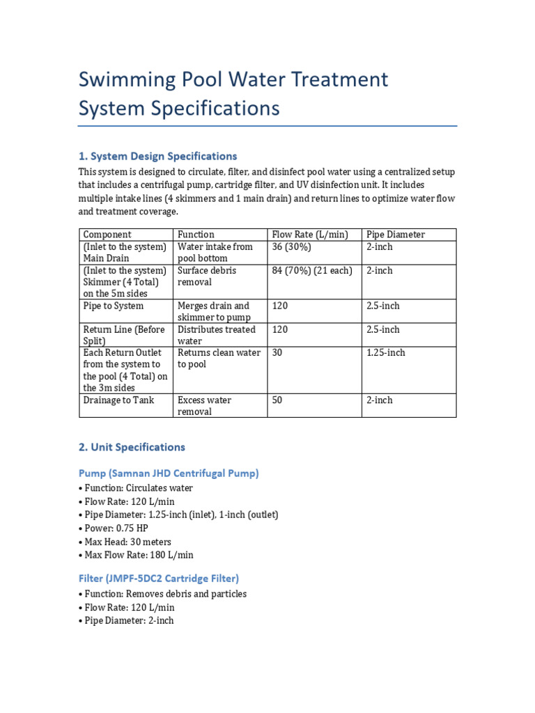 Swimming Pool System Specifications Updated | PDF