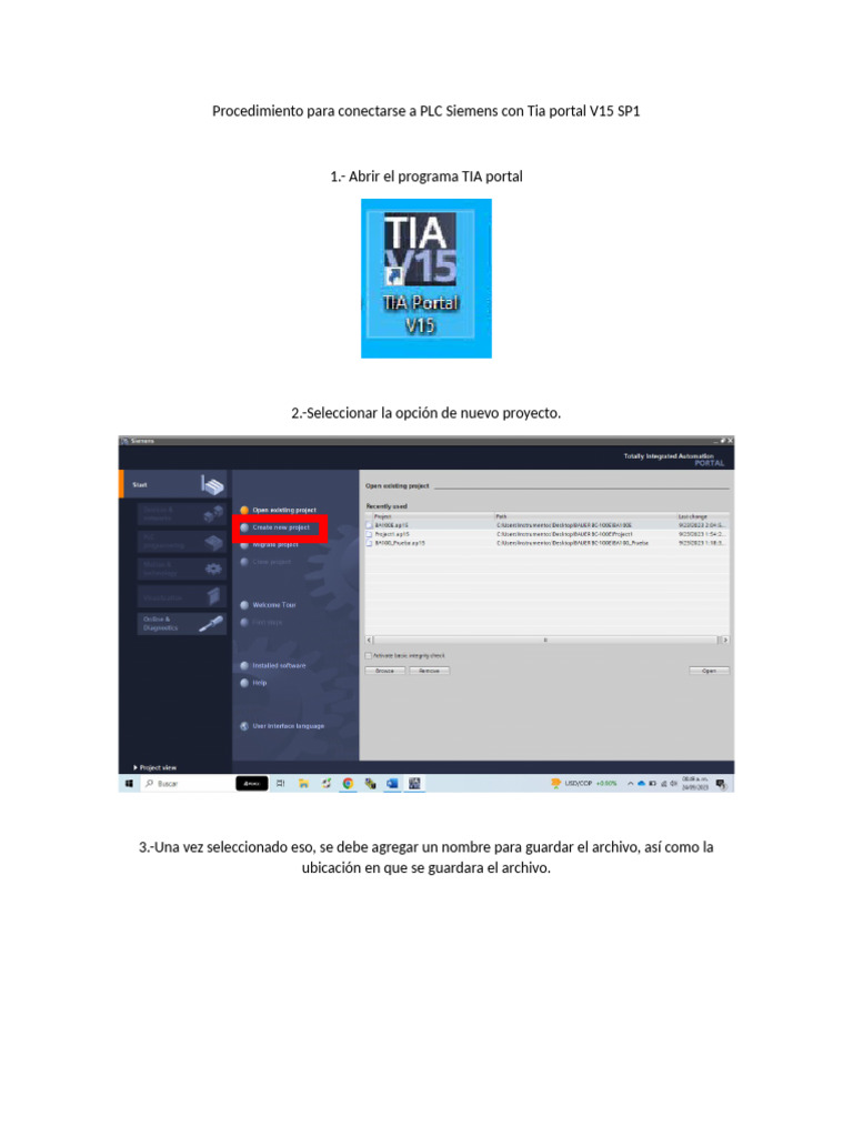 Procedimiento para Conectarse A PLC Siemens Con Tia Portal V15 SP1 | PDF