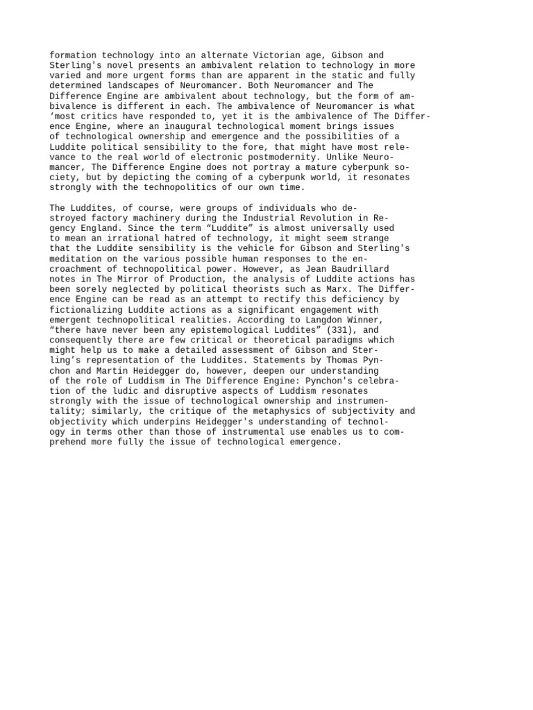 Luddism and Technology in The Difference Engine | PDF