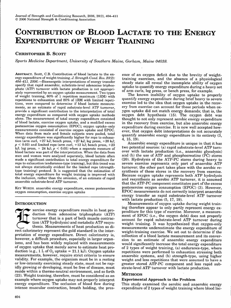 CONTRIBUTION OF BLOOD LACTATE TO THE ENERGY | PDF | Strength Training ...