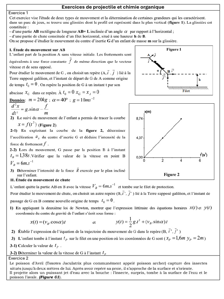 Exercices de Projectile Et Chimie Organique | PDF
