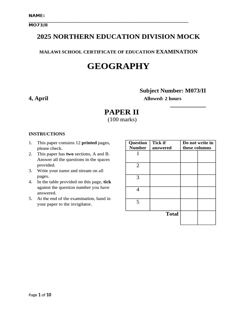 Msce 2025 Geography Paper Ii - Suggested Key | PDF | Climate Change ...