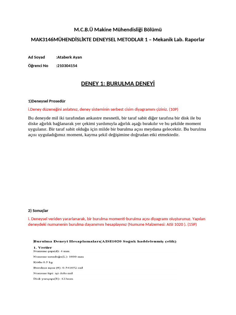 TR - Mekanik - Deney Raporları Şablonu | PDF