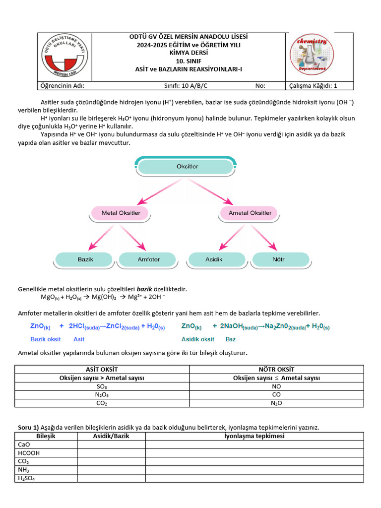 10.sÄ±nÄ±f asit-baz tepkimeleri CÌ§K-1 | PDF