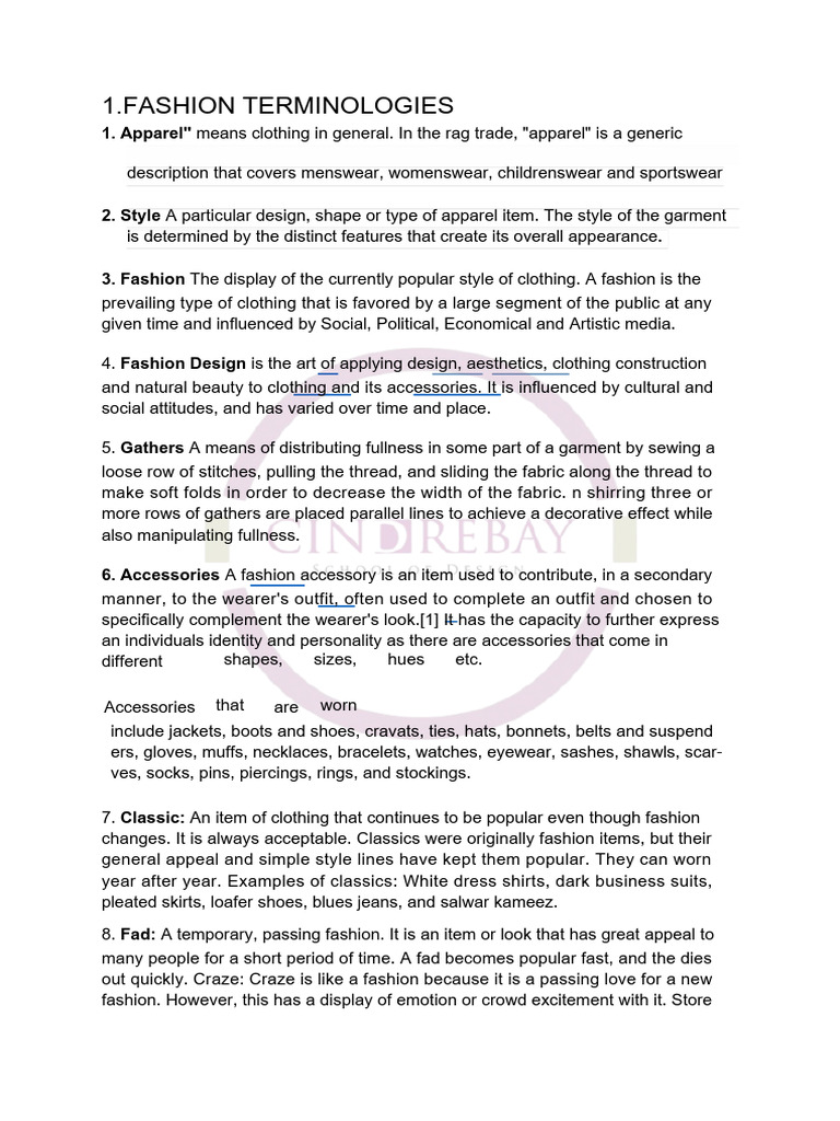 Fashion Terminology Overview | PDF | Fashion | Clothing