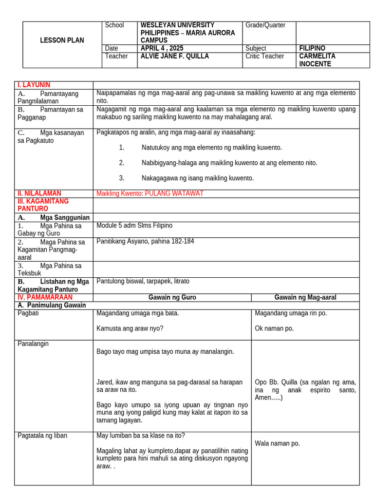 LESSON PLAN TAGALOG TEMP (4) | PDF