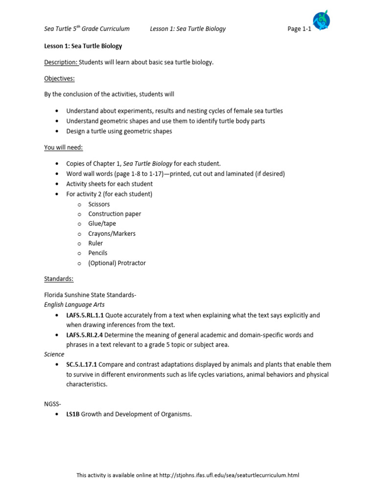 Lesson 1 Sea Turtle Biologydg | PDF | Turtle | Reptile