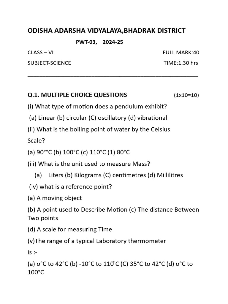 SCIENCE QUESTION CLASS VI | PDF | Thermometer | Temperature