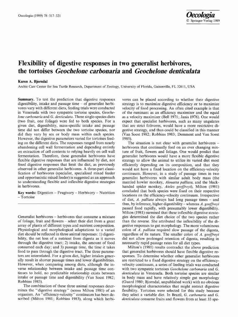 Digestive Flexibility in Tortoises | PDF | Herbivore | Feces