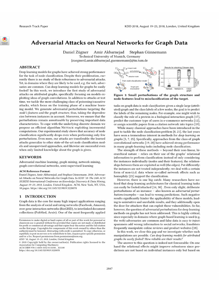 Adversarial Attacks on Neural Networks for Graph Data - 3219819.3220078 | PDF