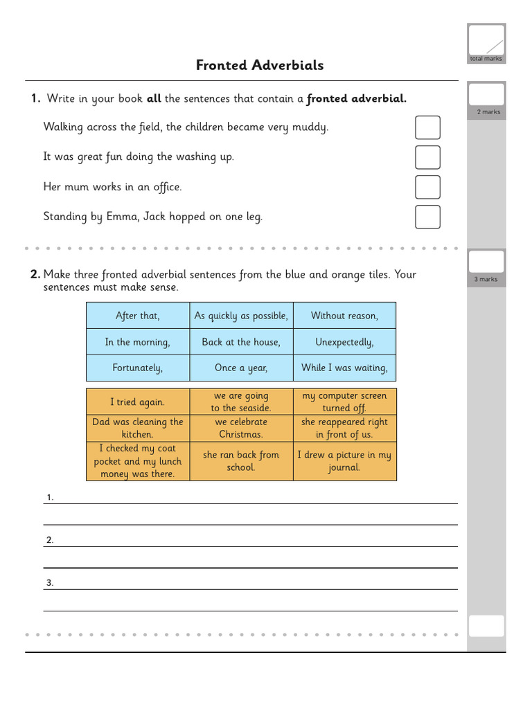 ITP Fronted Adverbials | PDF