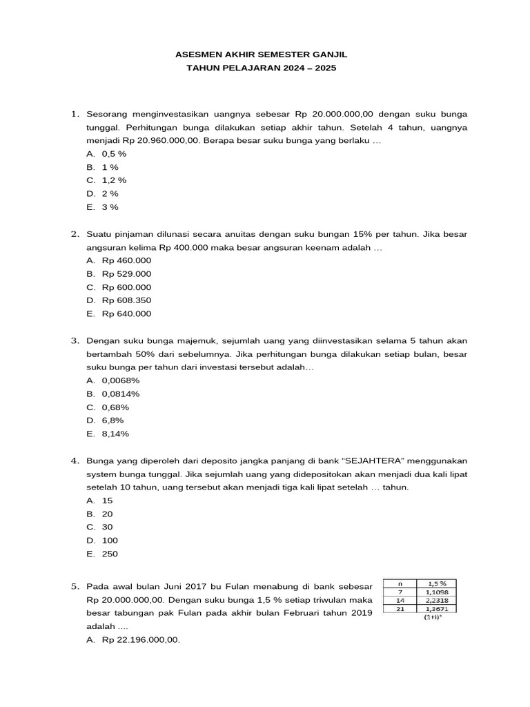 Soal Matematika Xi Ganjil Kurmer 2425 | PDF
