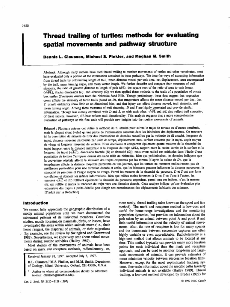 Claussen et al 1997-Thread trailing of turtles methods for evaluating ...