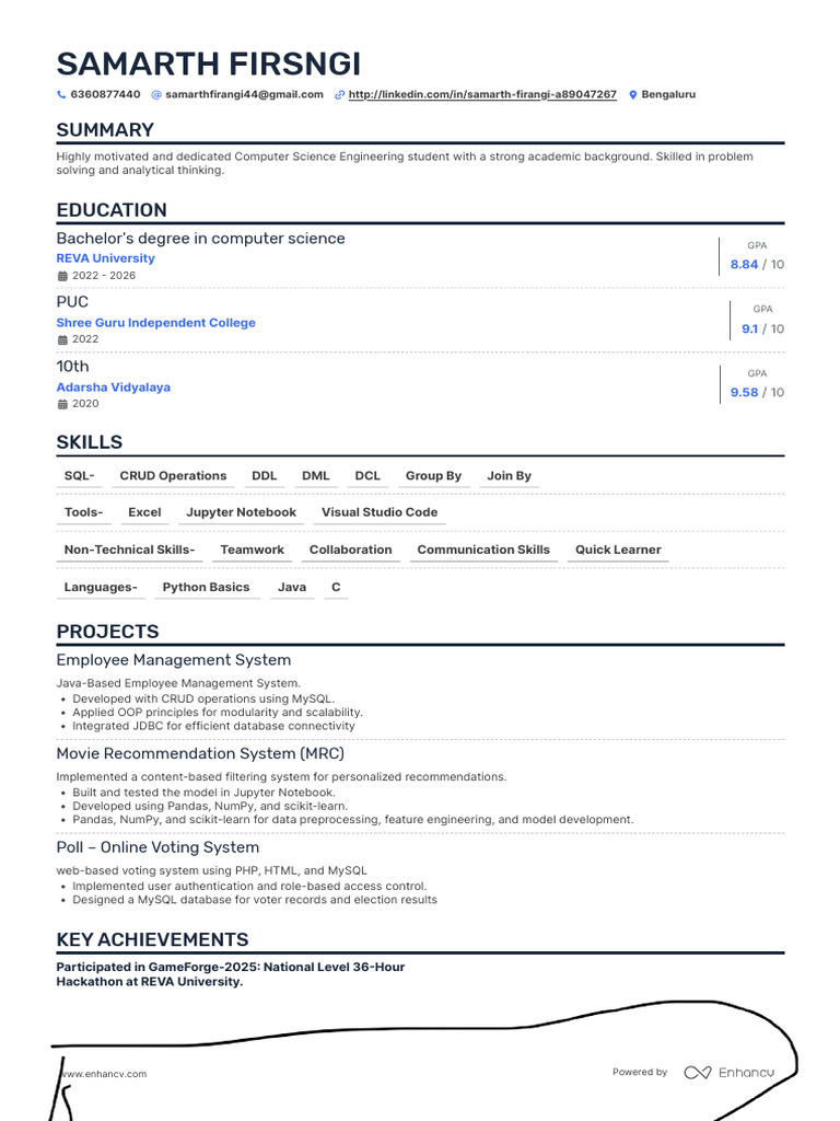 SamarthFirsngiResume Cleaned | PDF | My Sql | Databases