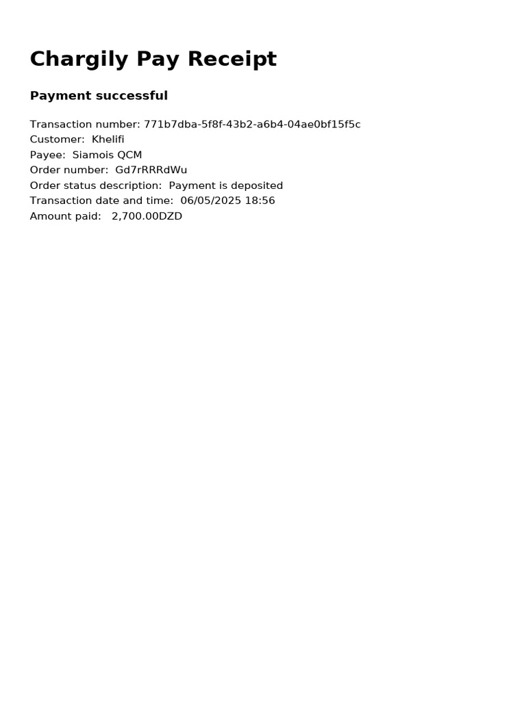 Successful Payment Receipt - 2,700 DZD | PDF