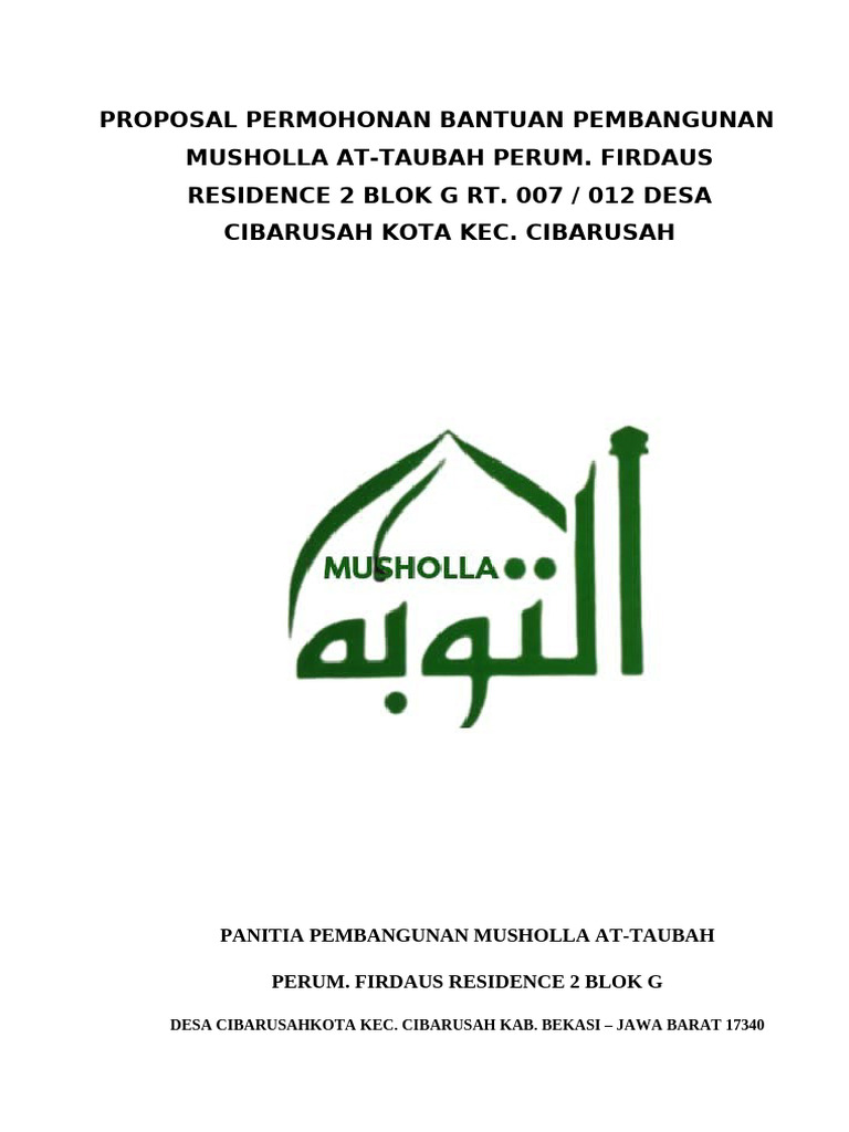 Proposal Pembangunan Musholla At-Taubah Blok G | PDF
