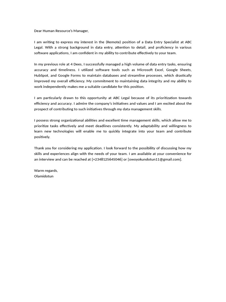 Cover Letter (ABC Legal) | PDF