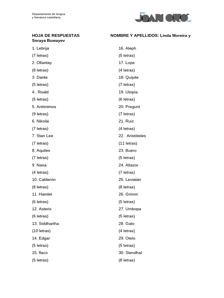 Linda Moreira Monteiro - Hoja de Respuestas | PDF