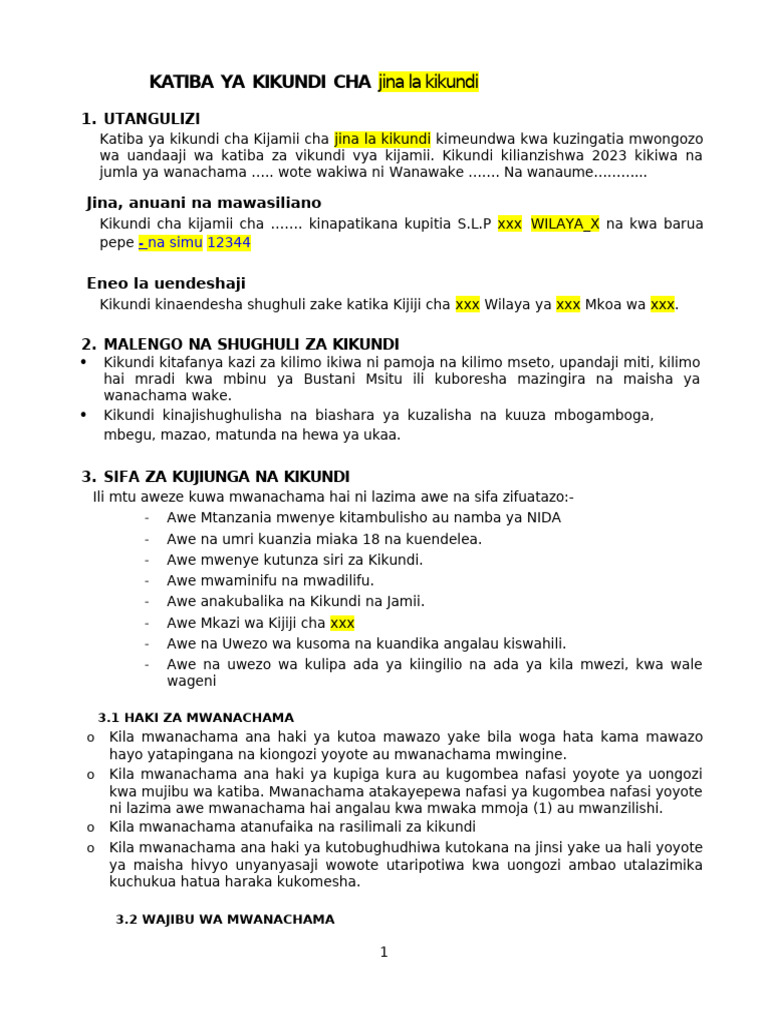 Katiba Kwa Kikundi X | PDF