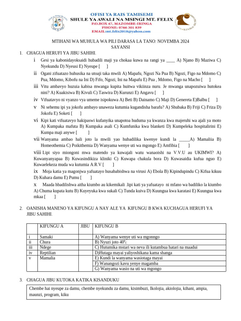 Sayansi V Novemba 2024 | PDF