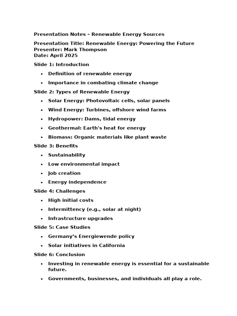 Presentation Notes - Renewable Energy Sources | PDF