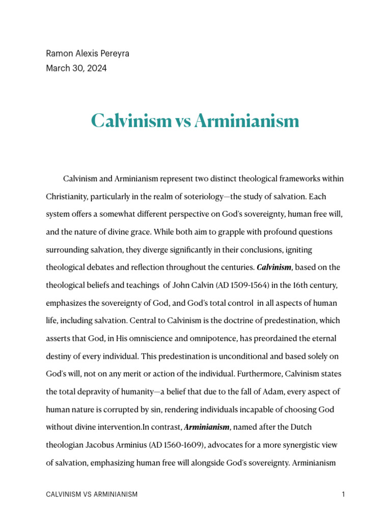 Calvinism Vs Arminianism | PDF | Arminianism | Predestination
