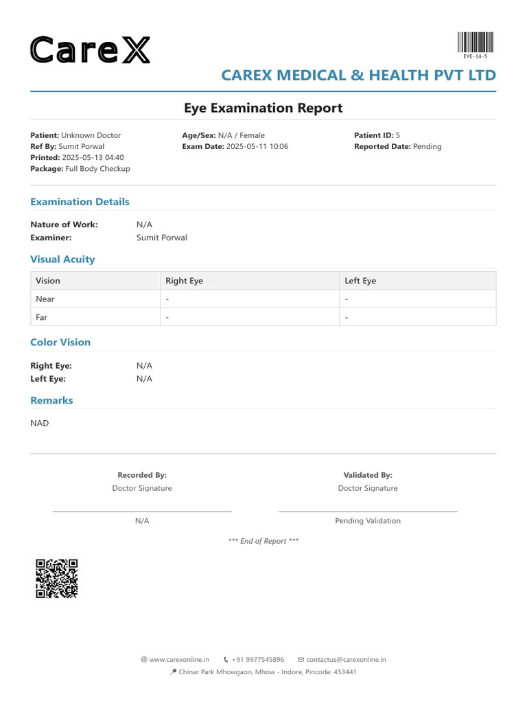 Eye Exam Report 14 | PDF