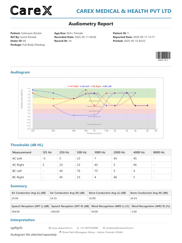 Audiometry Report 16 | PDF