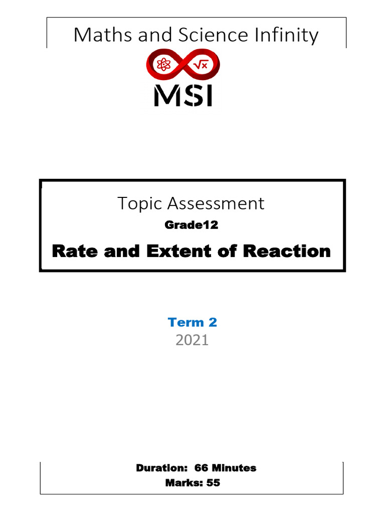 Grade 12 Topic Test 3 Rate of Reaction | PDF | Reaction Rate | Chemical ...